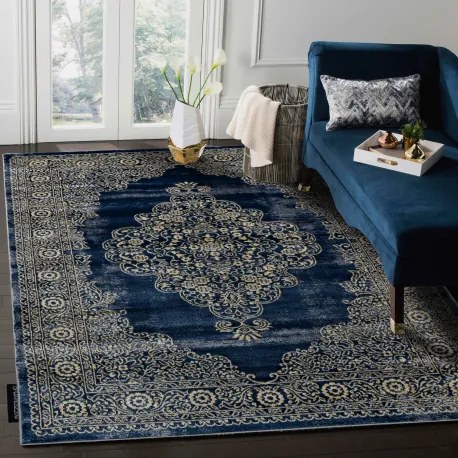 Moderní koberec DE LUXE 474 ornament Strukturální tmavě modrý / zla velikost 240x340 cm | krásné koberce cz
