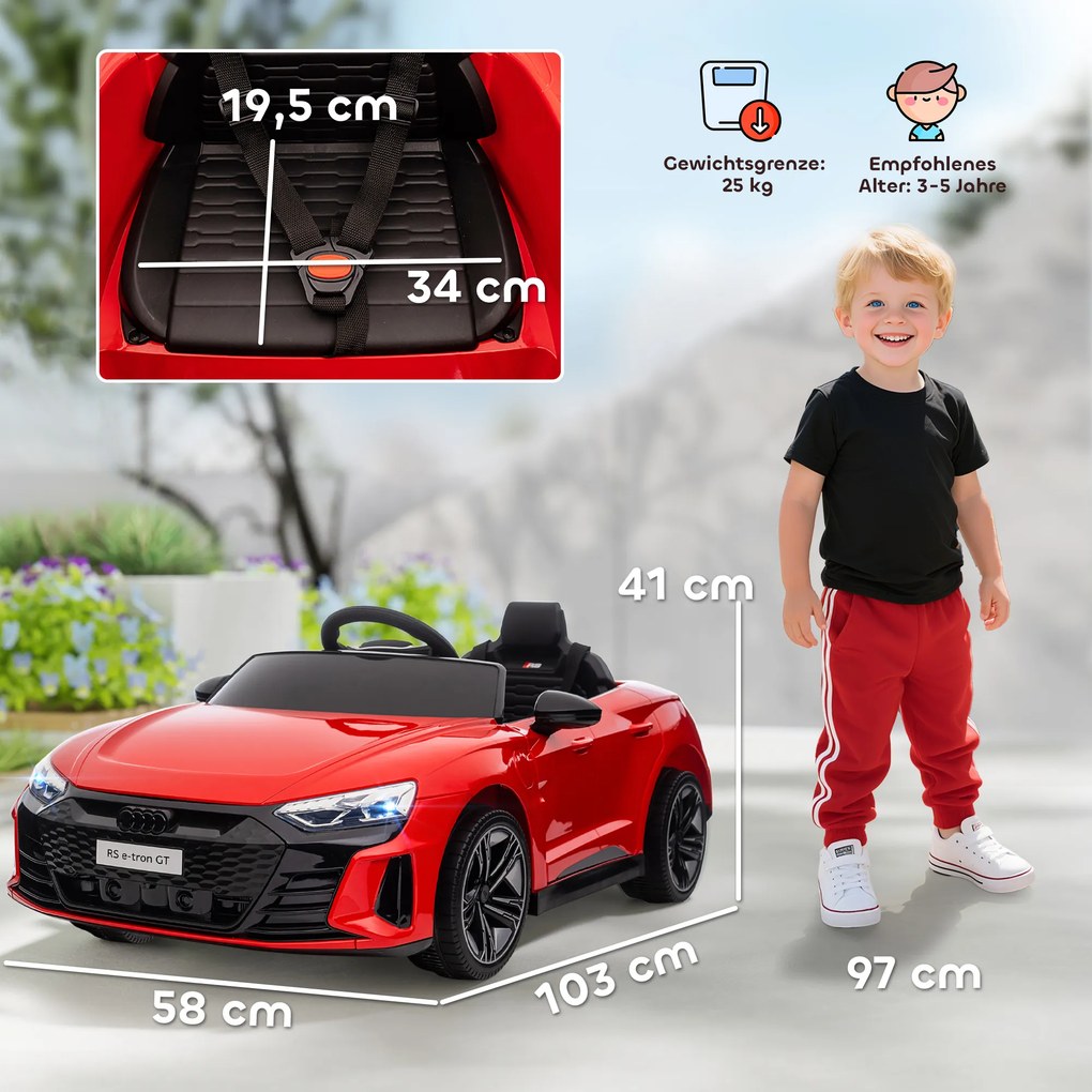 HOMCOM dětské elektrické autíčko, dětské autíčko na dálkové ovládání, AUDI RS e-tron GT dětské autíčko s bezpečnostním pásem, klaksonem a hudbou a sv…