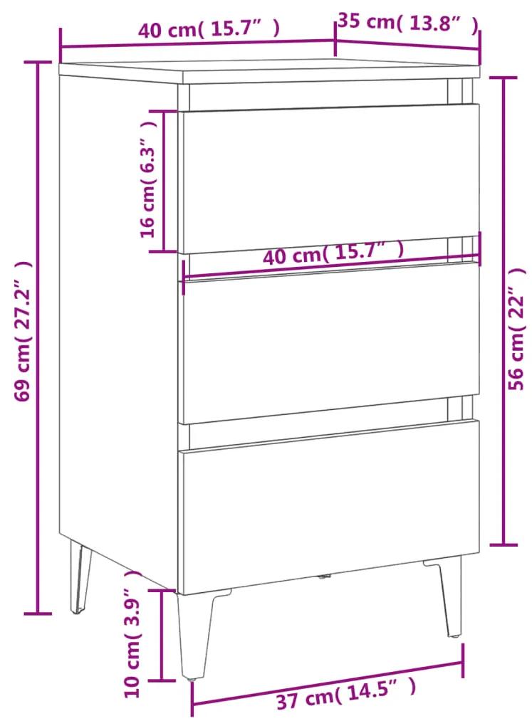 Noční stolek s kovovými nohami hnědý dub 40 x 35 x 69 cm - Default Title