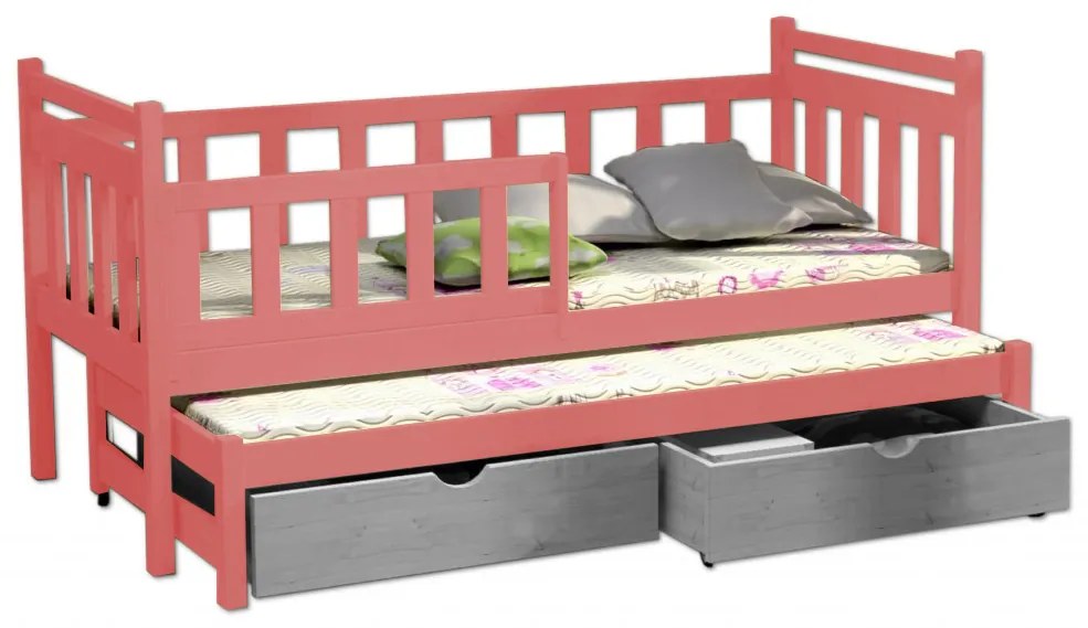 Dětská postel s přistýlkou OTTO vč. roštů, úložných prostor a matrací Rozměr: 200x80, Barva: Růžová