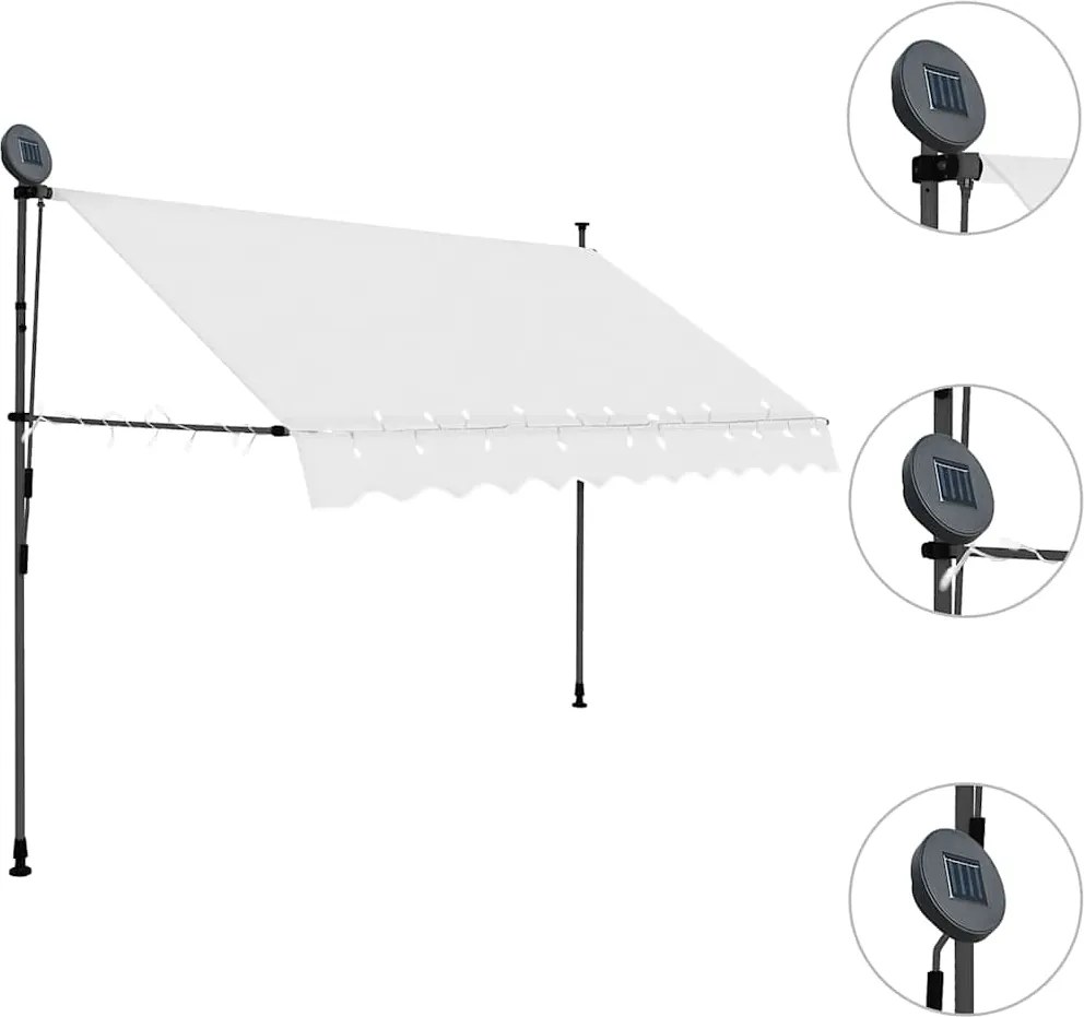 Ručně zatahovací markýza s LED světlem 250 cm krémová 145872