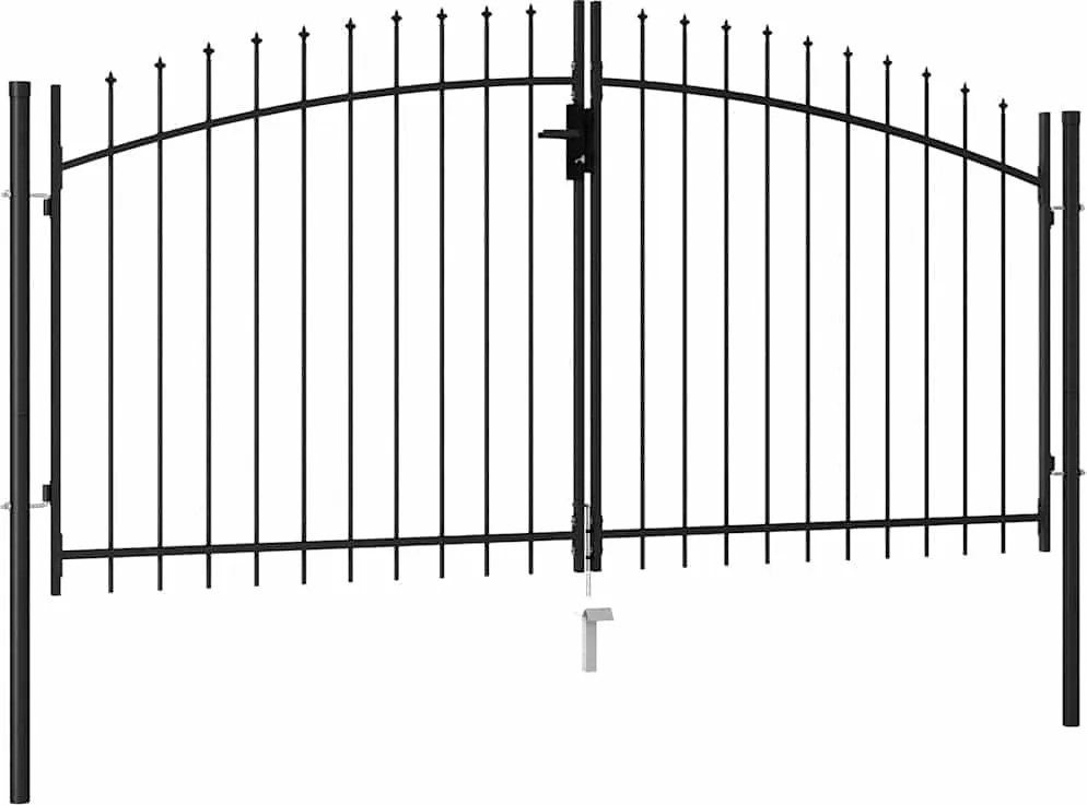 vidaXL Dvoukřídlá zahradní brána s hroty ocelová 299,5 x 199,5 cm černá