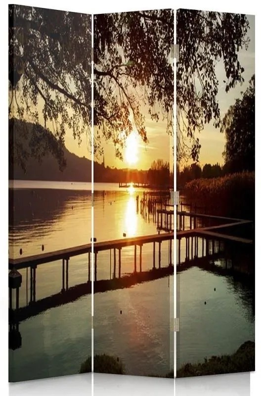 Ozdobný paraván Jezero Footbridge Lake - 110x170 cm, třídílný, klasický paraván
