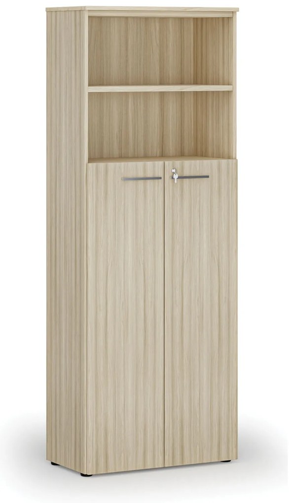 Kombinovaná kancelářská skříň PRIMO WOOD, dveře na 4 patra, 800 x 420 x 2128 mm, dub přírodní