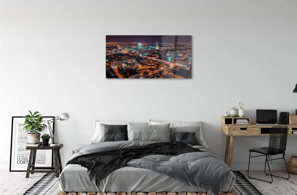 akrylový obraz Varšava Město noční panorama 100x50 cm