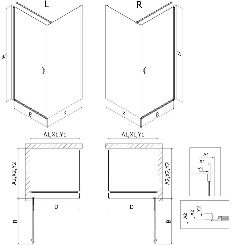 Mexen Mist-B, 1-křídlý ​​výklopný sprchový kout 100 x 95 cm, čiré sklo, zlatý lesklý profil, 8A2T-100-095-50-00