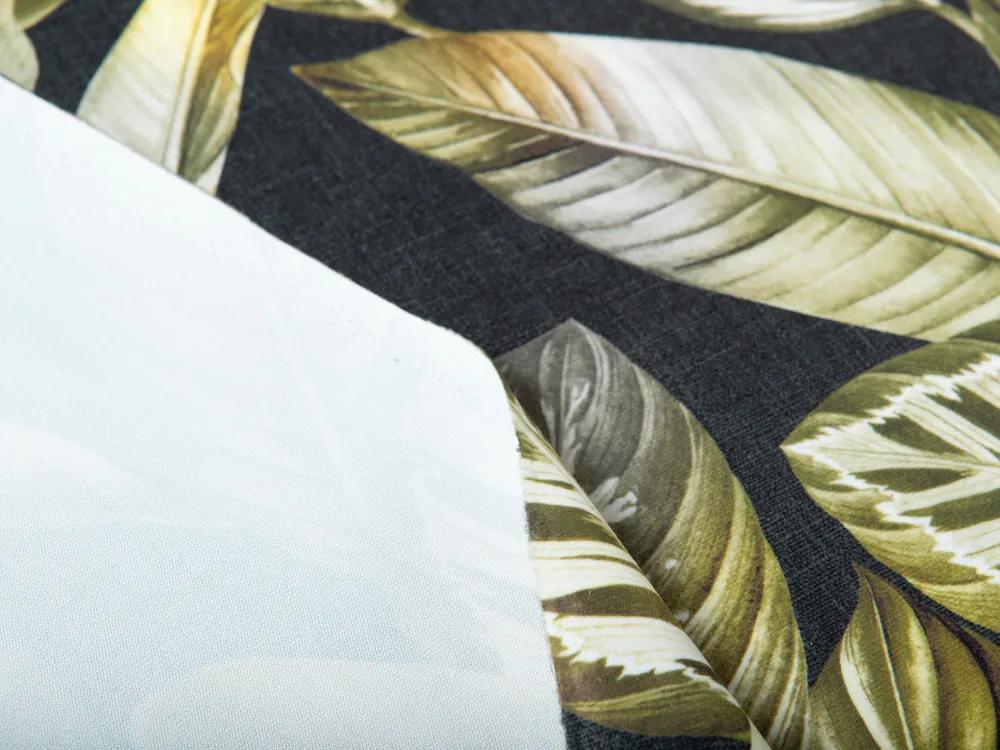 Biante Sametový oválný ubrus Tamara TMR-010 Zlaté tropické listy na zeleném 140x180 cm