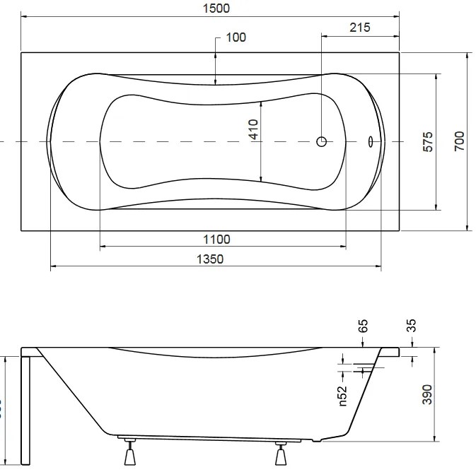 NIKIDO - B Akrylátová vana ARIA 130x70, 140x70, 150x70, 160x70, 170x70 Velikost: 150x70