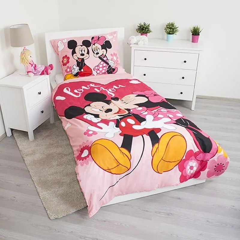 JERRY FABRICS Povlečení Mickey a Minnie Kiss Polyester 140/200, 70/90 cm