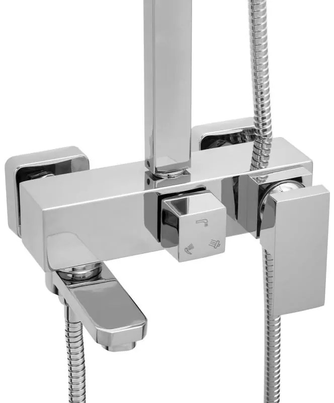 Erga Cube, sprchová souprava s pákovou baterií, vanovou výlevkou a dešťovou hlavicí 30x30cm, chromová, ERG-YKA-BP.CUBE-30-CHR