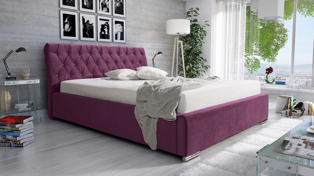 Eka Čalouněná postel LUXURIOUS 90x200 cm Barva látky Trinity: Krémově bíla (Trinity 2301), Úložný prostor: S kovovým rámem úložného prostoru