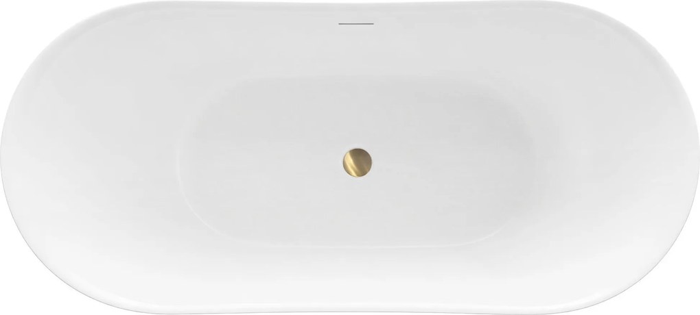 Rea FERRANO Slim, volně stojící vana 1600×800×720 mm, bílá, zlatá matná krytka odtoku, KPL-W7081