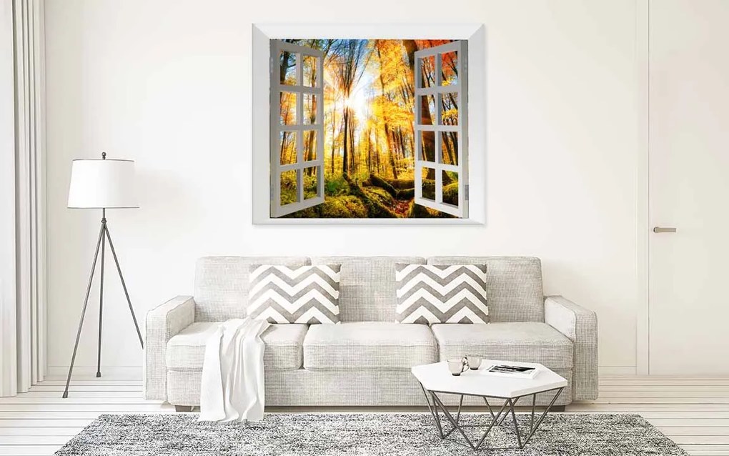 3D obraz okno ranní les Velikost (šířka x výška): 140x120 cm