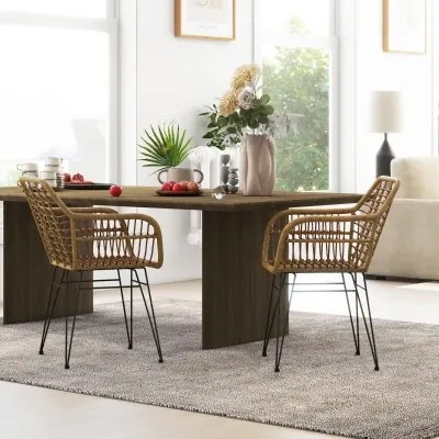 HOMCOM 2 ks židlí v Boho stylu, kuchyňské židle, PE-ratan, 56 x 60 x 79 cm, přírodní + černá