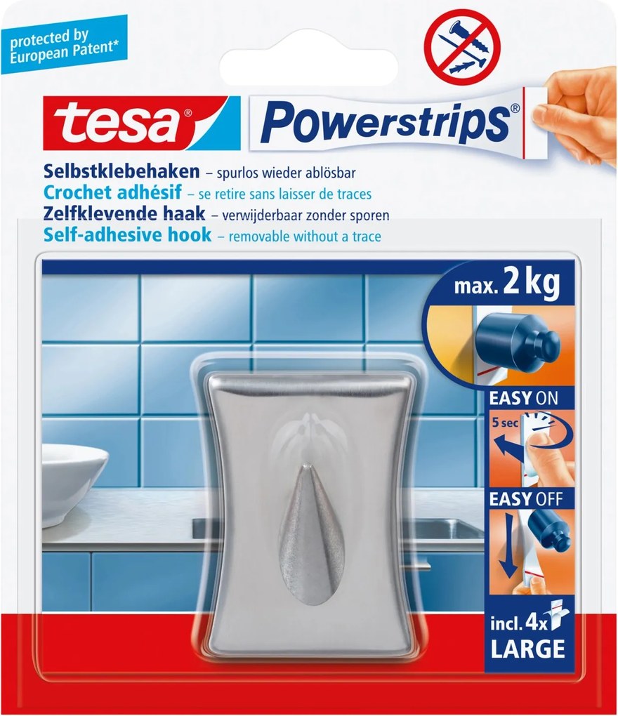 tesa Samolepicí háček Powerstrips L velký konkávní, nerezová ocel, 1 ks