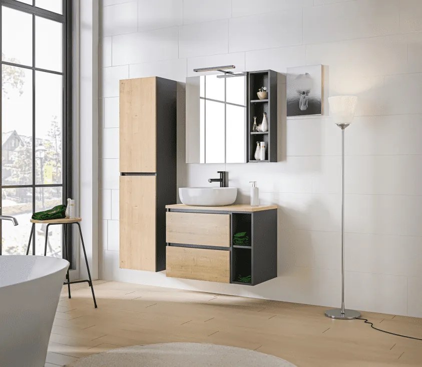 Vysoká skříňka do koupelny MONAKO GREY OAK 800