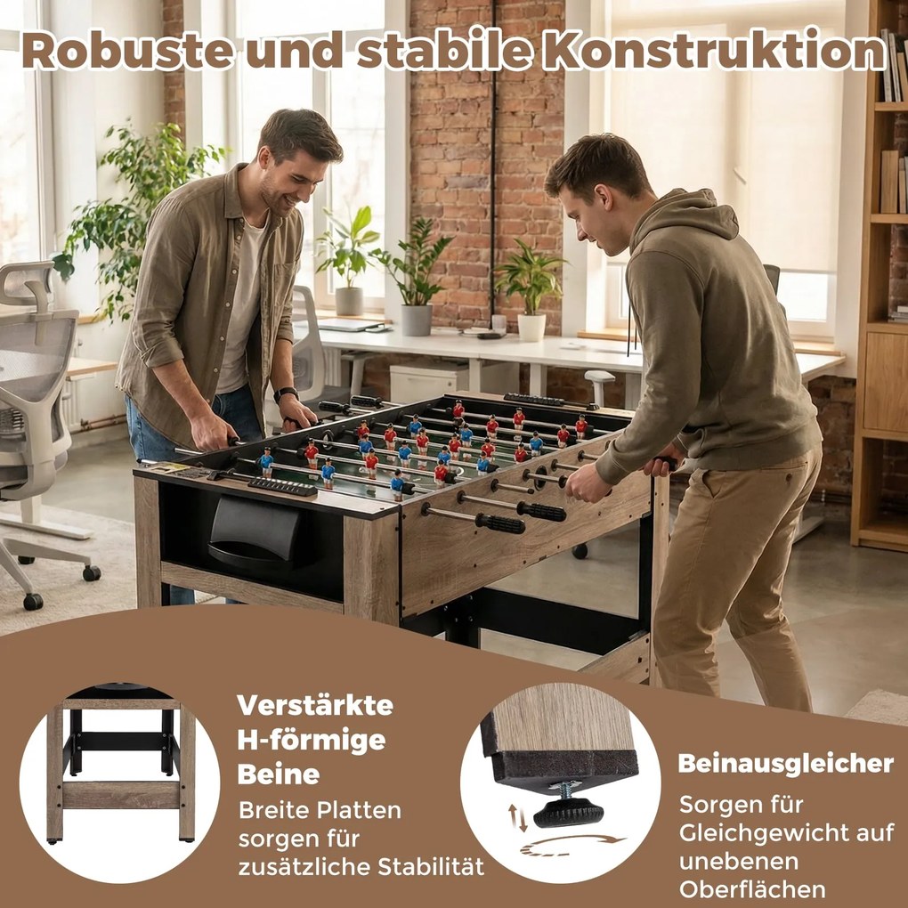 Costway 2 v 1 Otočný hrací stůl 124 cm Souprava stolního fotbalu a kulečníku