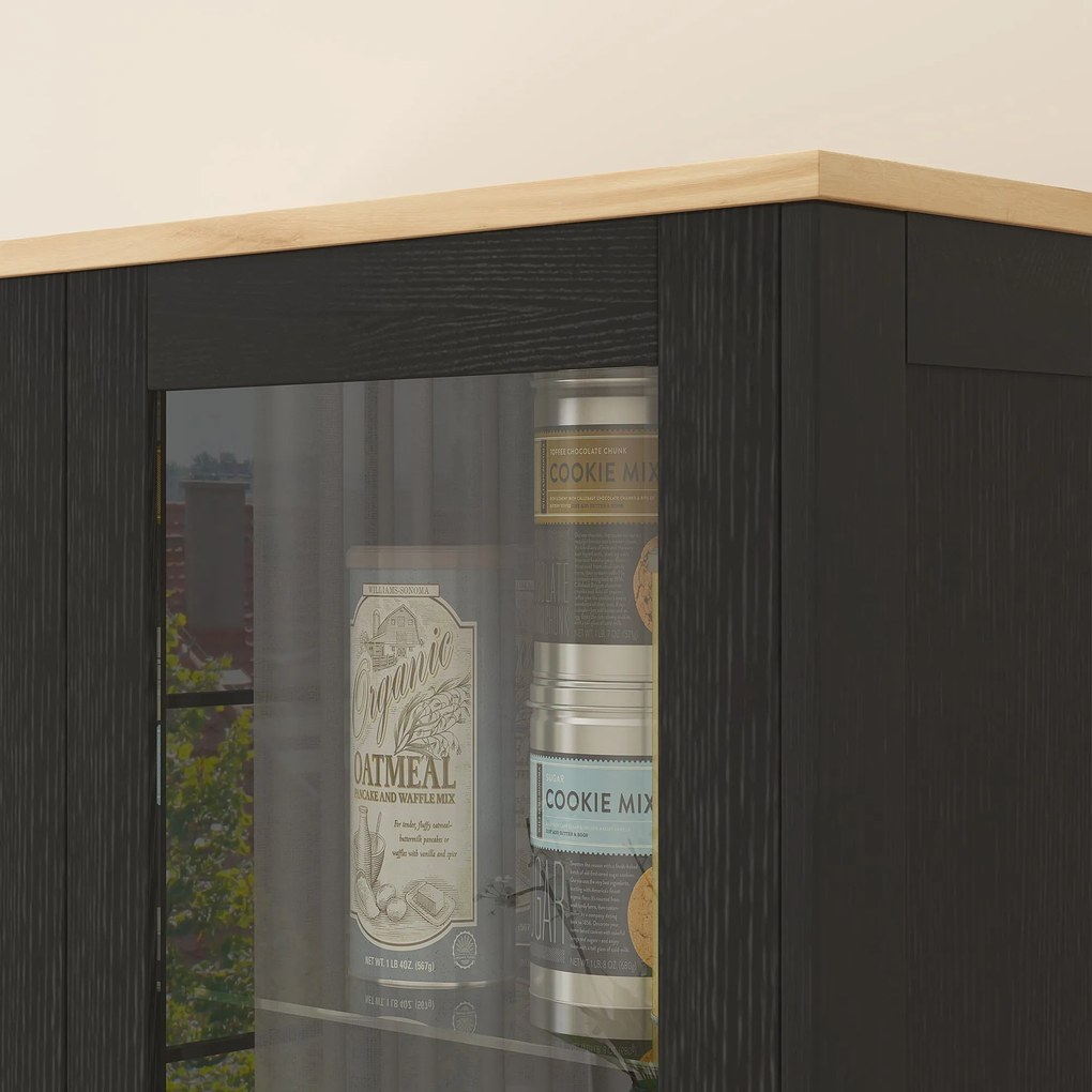 HOMCOM Kuchyňská Skříň, Kuchyňský Buffet, Vitrína, Úložná Skříň se 2 Dveřmi včetně 1 Skleněných Dveří - Úložná Jednotka s Nastavitelnými Policemi a 9…