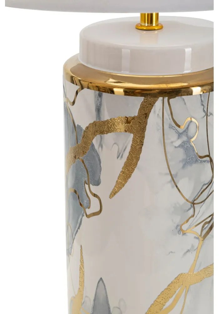 Keramická stolní lampa s textilním stínidlem v bílo-zlaté barvě (výška 48 cm) Glam Abstract – Mauro Ferretti