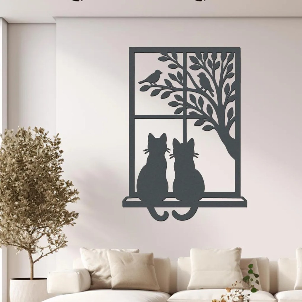dřevo života Dřevěná dekorace Kočky v okně Zvolte rozměr (cm): 28x40, Zvolte barvu dekoru: Ořech