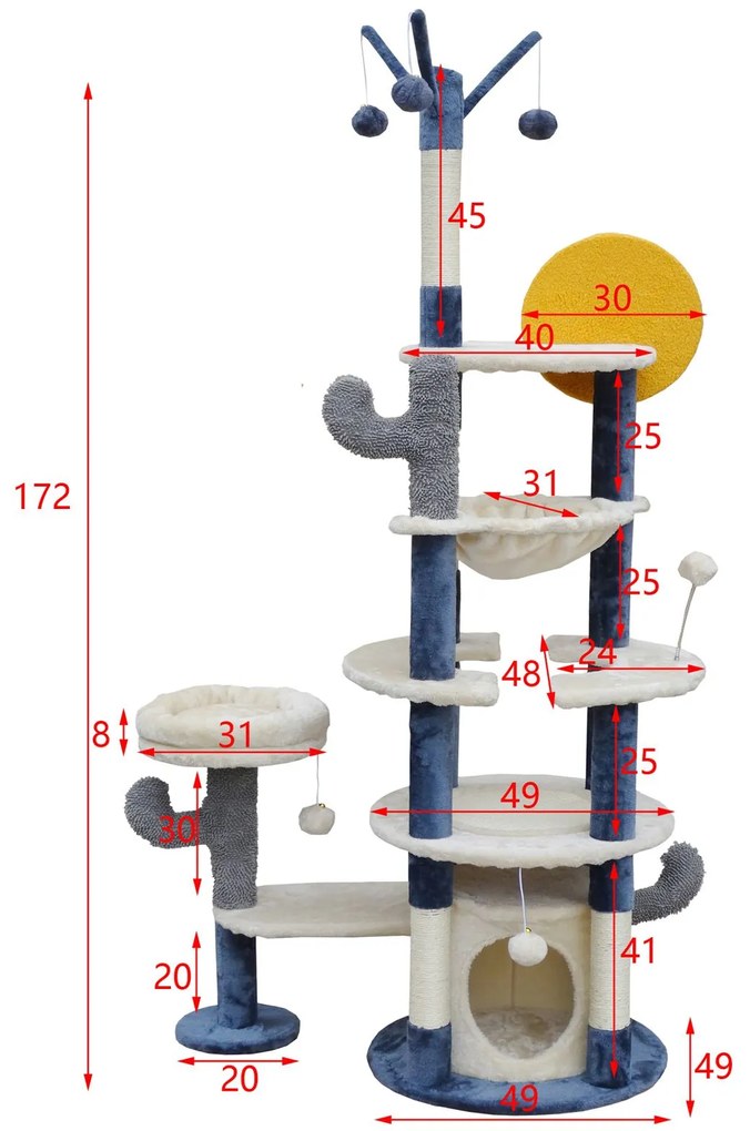 PEPU Fudajo Fudajo kočičí škrabadlo kaktusově zelené 172cm vysoké škrabadlo s houpací sítí