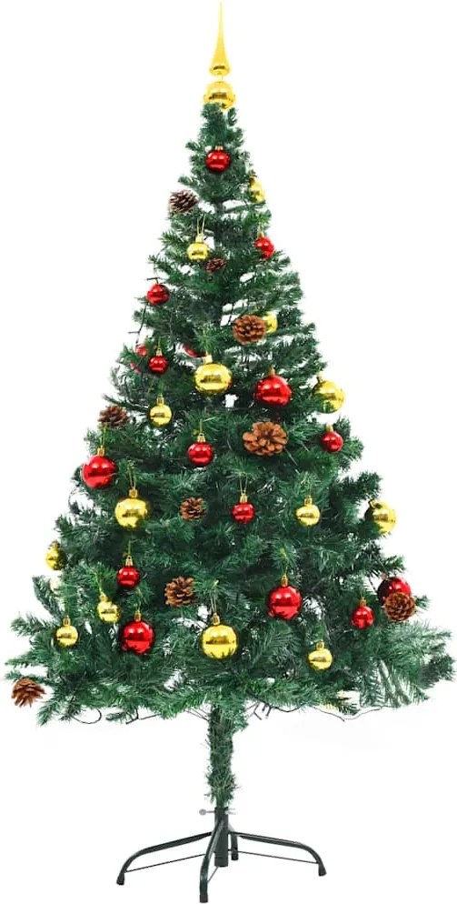 Vánoční stromek s LED osvětlením a baňkami zelený 150 cm 321499