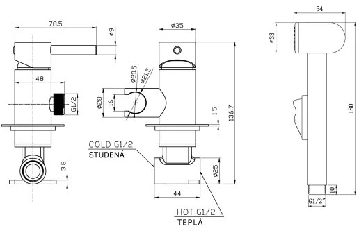 Aqualine - Bidetová baterie se sprškou pro podomítkovou instalaci matná černá