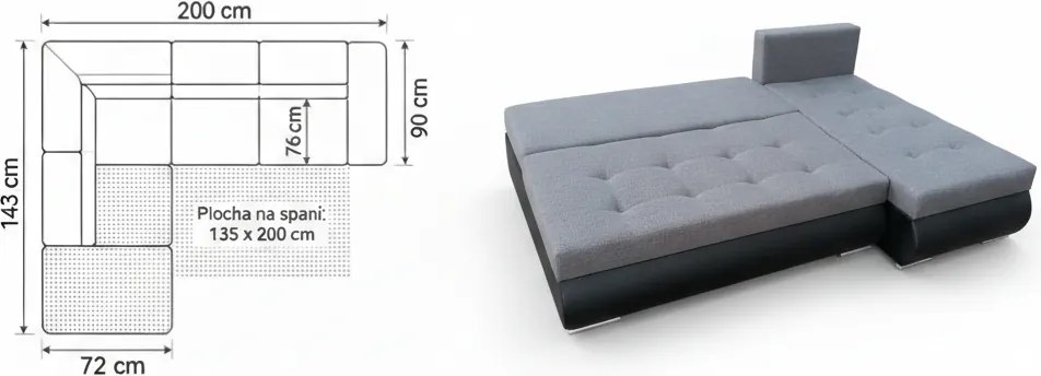 Rohová rozkládací sedací souprava do L CELESTE, 200 cm, s úložným prostorem Roh pohovky: Levý roh, Barva látky Kronos: Smaragdově zelená (Kronos 19)