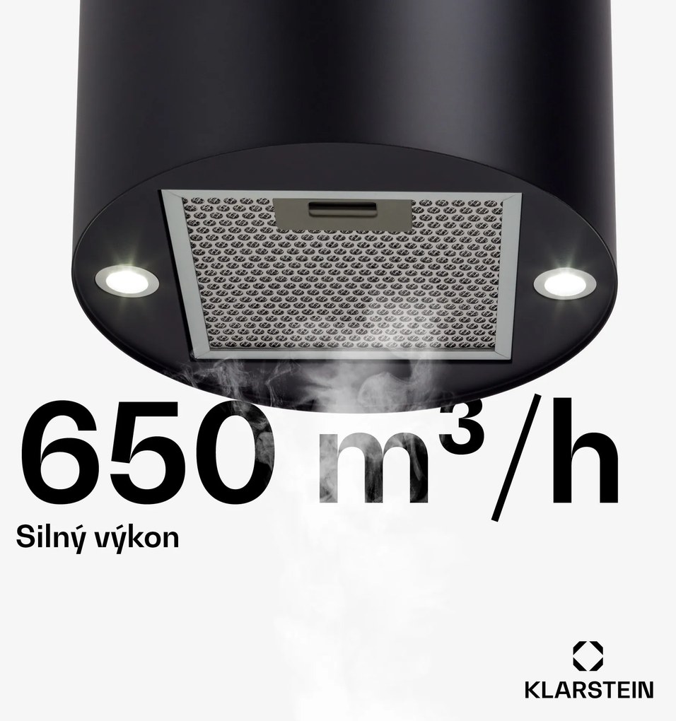 Klarstein Beretta, digestoř, 35cm, ostrůvková, 650m³/h, LED, černá