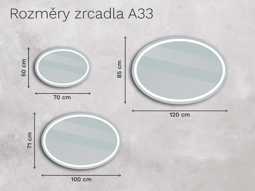 Oválné zrcadlo do koupelny s LED osvětlením A33 100x71