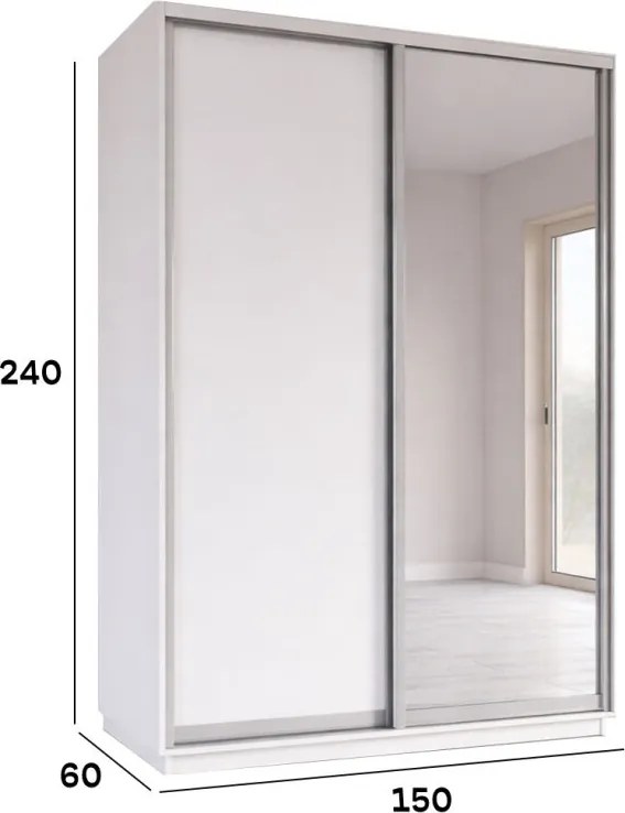 Skříně s posuvnými dveřmi 1500x2400x600 1LTD 1 Zrcadlo Nymphea Alba, profil stříbrný