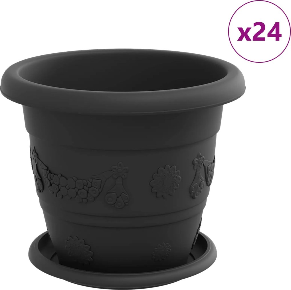 Květináče 24 ks Černá Ø 22 x 18 cm Plast 3403285
