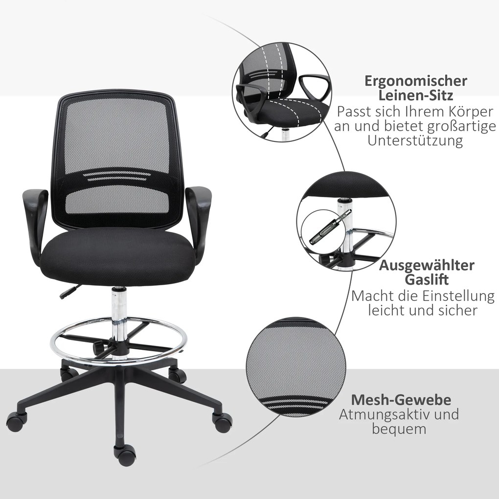 Kancelářská ergonomická otočná židle Vinsetto s nastavitelnou výškou a podnožkou kovová 59,5x60x102,5-126cm