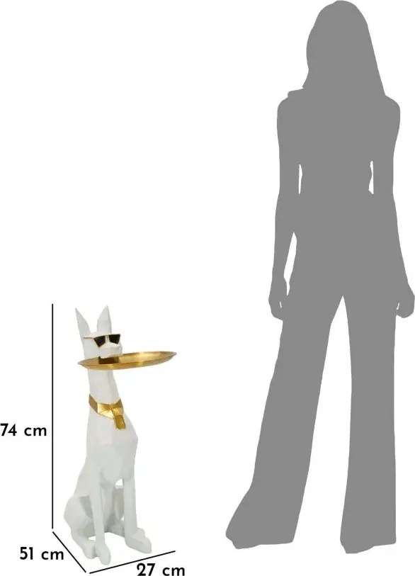 Dekorativní soška Dog Ory s podnosem 74 cm bílá