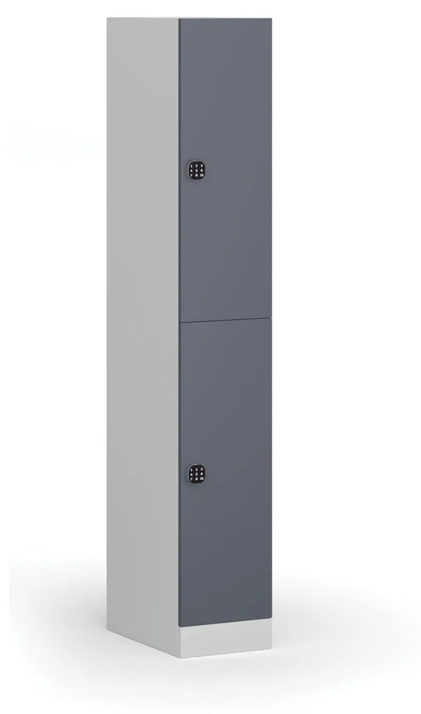 Šatní skříňka s úložnými boxy, 2 boxy, 1850 x 300 x 500 mm, kódový zámek, zelené dveře