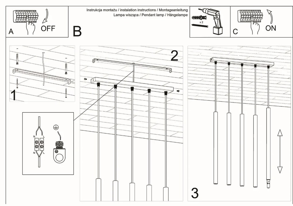 Závěsné svítidlo Pastelo, 5x bílé kovové stínítko