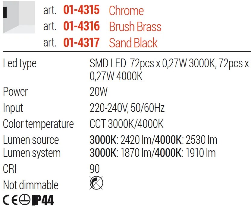 Světla a lustry REDO GROUP Redo RIGO koupelnové světlo LED 20W CCT 3000K/4000K černá barva