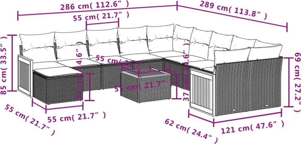 vidaXL 12dílná zahradní sedací souprava s poduškami polyratan [3228254] Barva: Černá