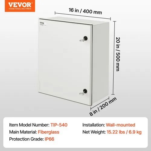Sklolaminátová skříň elektrická skříň 50 × 39,9 × 20,1 cm držák na stěnu