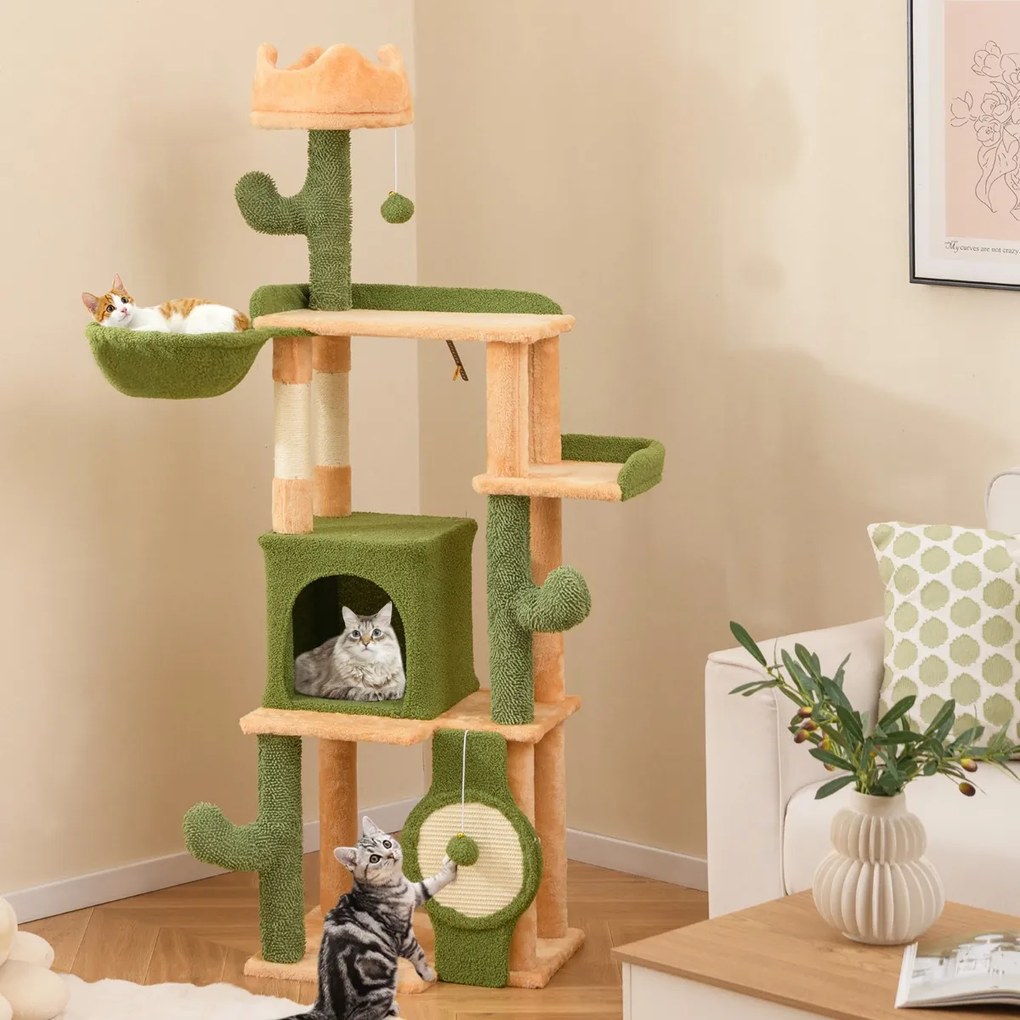 Costway Cat tree kaktus 160 cm kočičí strom s kočkou jeskynní kočičí škrabadlo