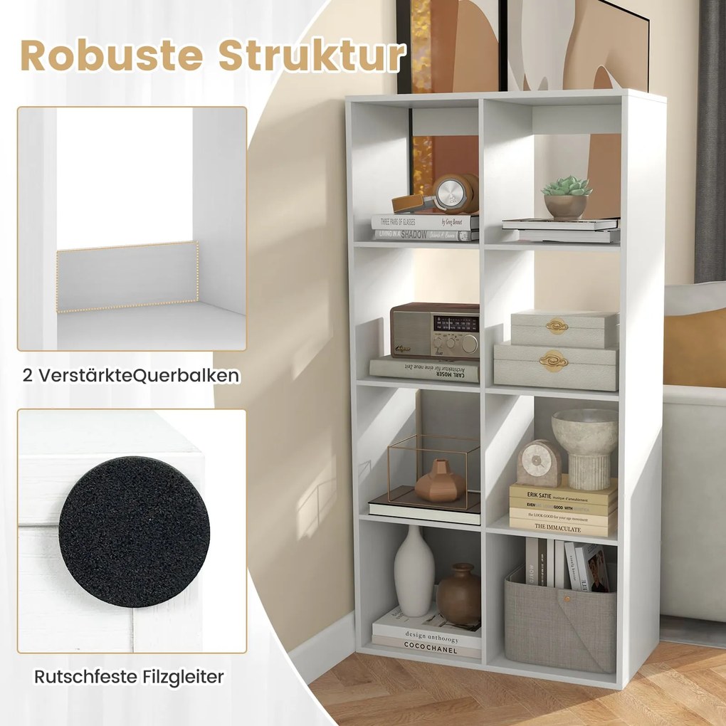 Costway 8-cube knihovna moderní kostková police s ochranným zábradlím na zadní