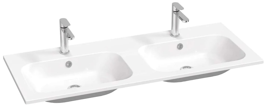 Ravak Chrome Slim - Dvojumyvadlo 120x49 cm, s přepadem, 2 otvory pro baterii, bílá XJG01112001