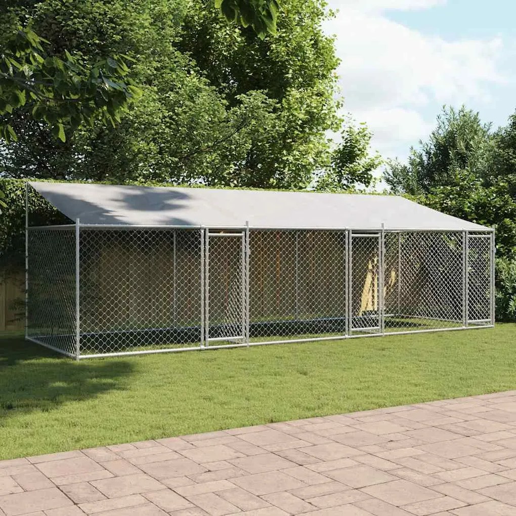 Klec pro psy se střechou a dvířky šedá 6x2x2 m pozinkovaná ocel 3209564
