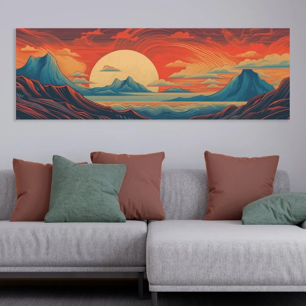 Obraz na plátně - Západ slunce v horách ve stylu Art Deco FeelHappy.cz Velikost obrazu: 210 x 70 cm