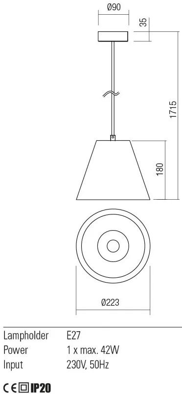 Redo Závěsná lampa Tessa, ø22,3cm