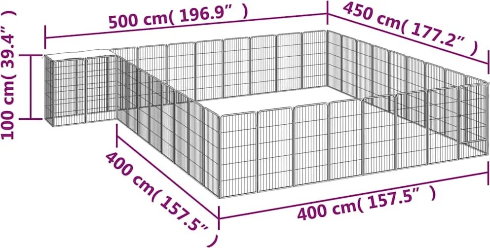 38panelová ohrádka pro psy černá 50 x 100 cm práškovaná ocel 3115955