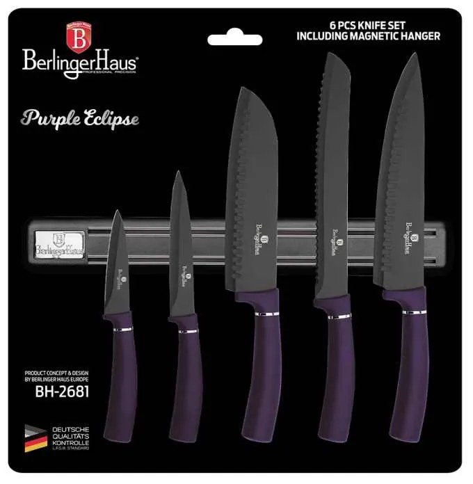 BERLINGERHAUS Sada nožů s magnetickým držákem 6 ks Purple Metallic Line BH-2681