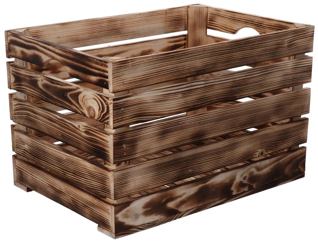 ČistéDřevo Opálená dřevěná bedýnka 46 x 32 x 30cm