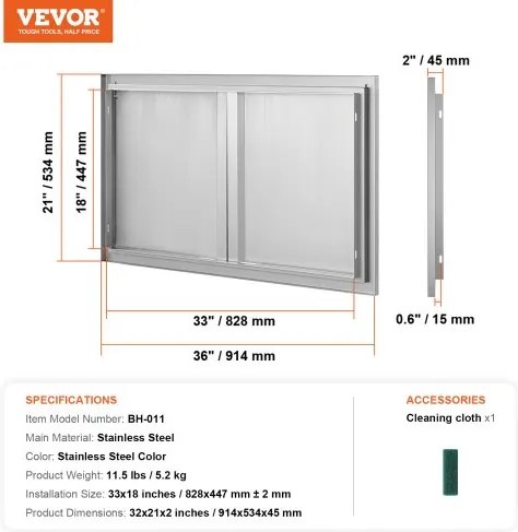 BBQ přístupová dvířka, 914 × 534 mm dvojitá venkovní kuchyňská dvířka – BH-011