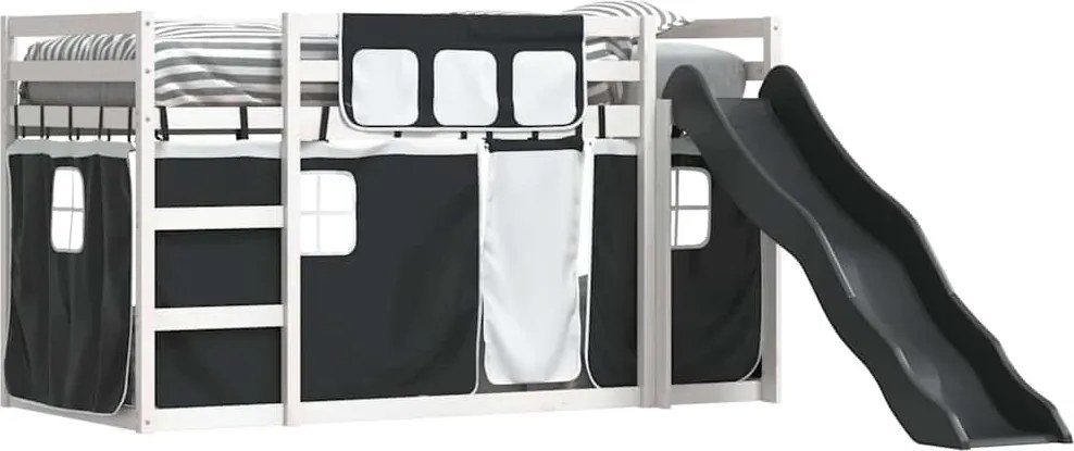 Patrová postel se skluzavkou a závěsy bílá a černá 90 x 200 cm 3284110